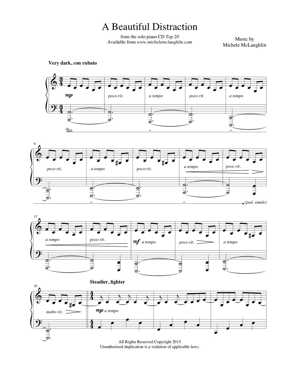A Beautiful Distraction - Top 20 (PDF Sheet Music) – Michele McLaughlin ...