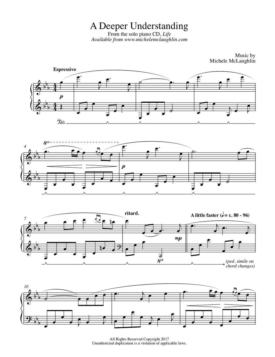 A Deeper Understanding (PDF Sheet Music) – Michele McLaughlin Music