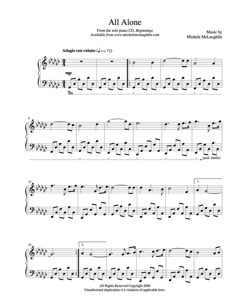 All Alone (PDF Sheet Music) – Michele McLaughlin Music