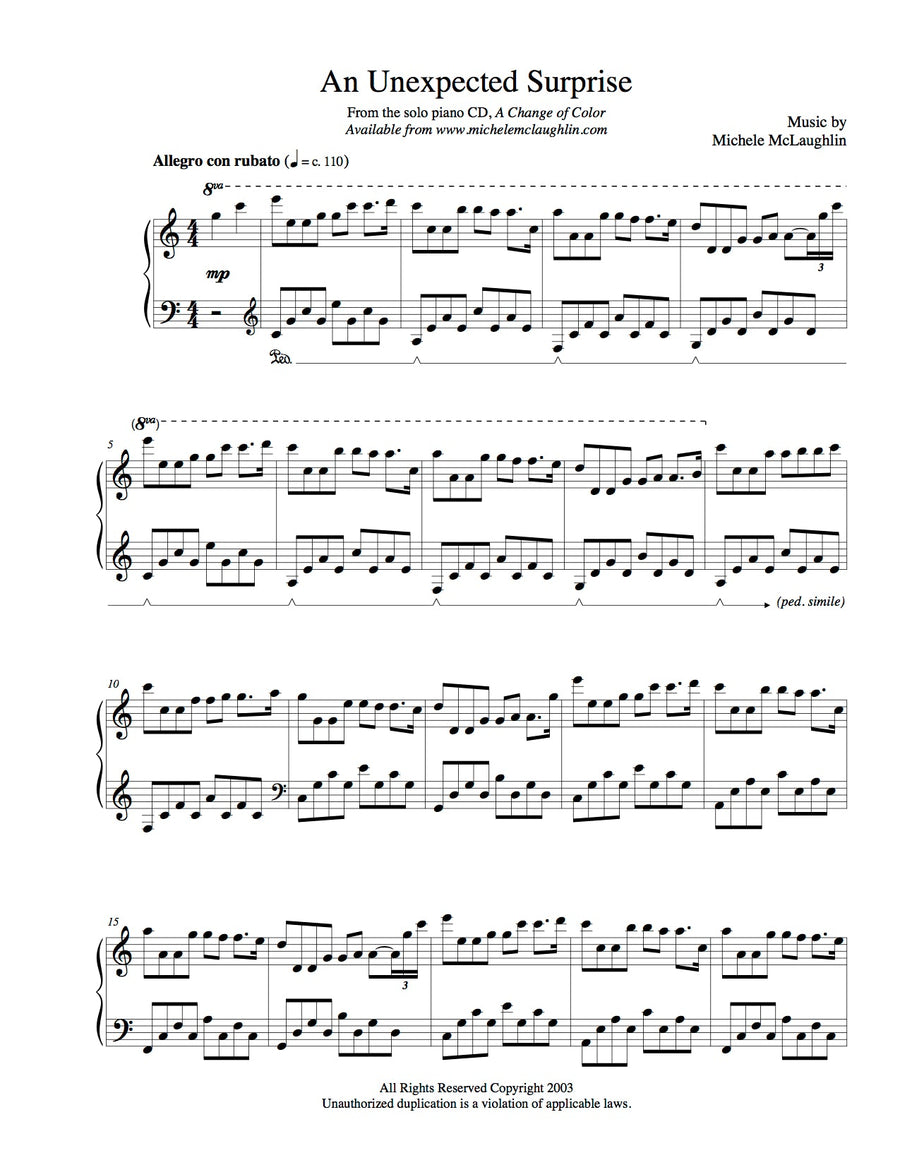 An Unexpected Surprise Pdf Sheet Music Michele Mclaughlin Music