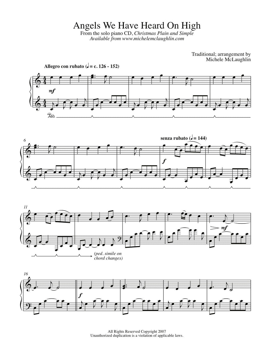 Angels We Have Heard On High (PDF Sheet Music) – Michele McLaughlin Music