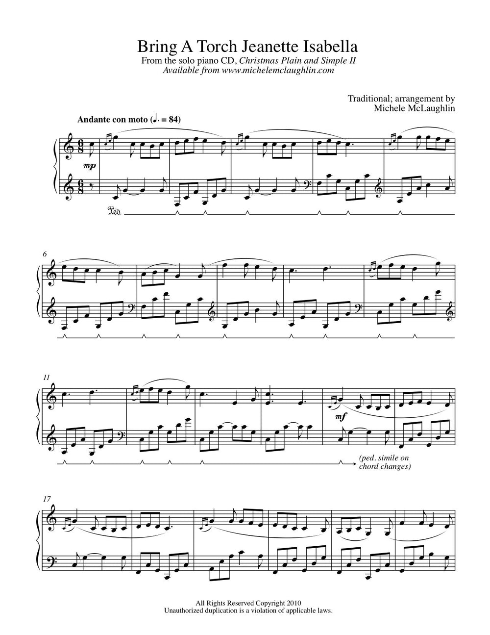 Bring A Torch Jeanette Isabella (PDF Sheet Music) – Michele McLaughlin ...