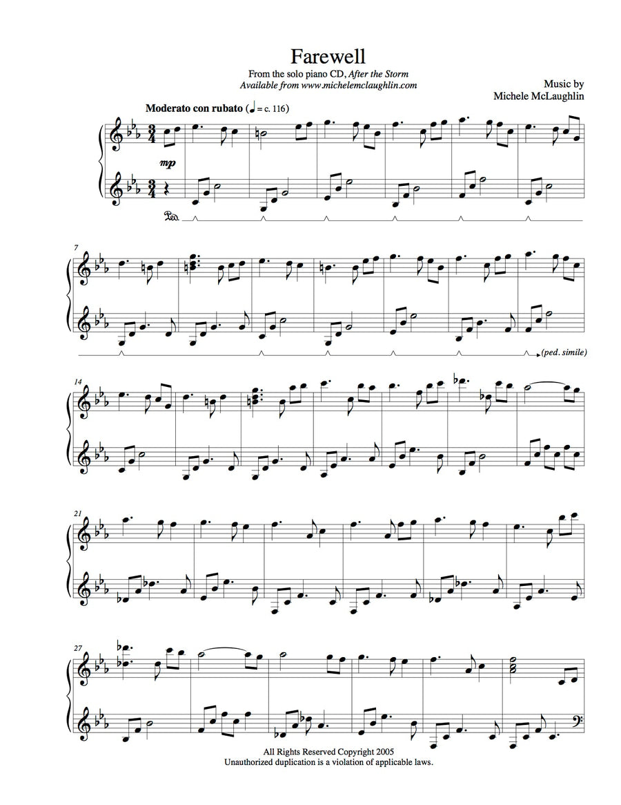 Farewell (PDF Sheet Music) – Michele McLaughlin Music