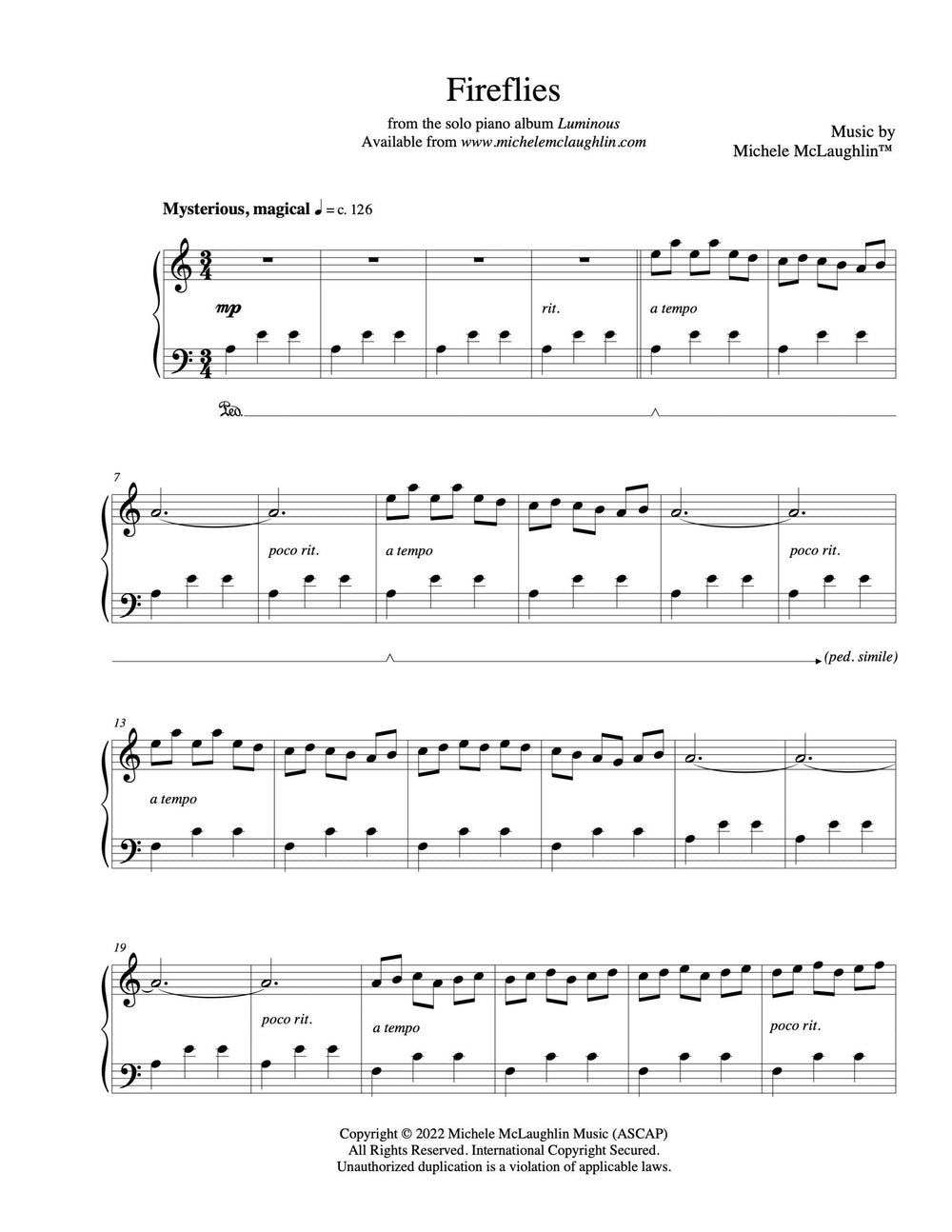 Fireflies (PDF Sheet Music) – Michele McLaughlin Music
