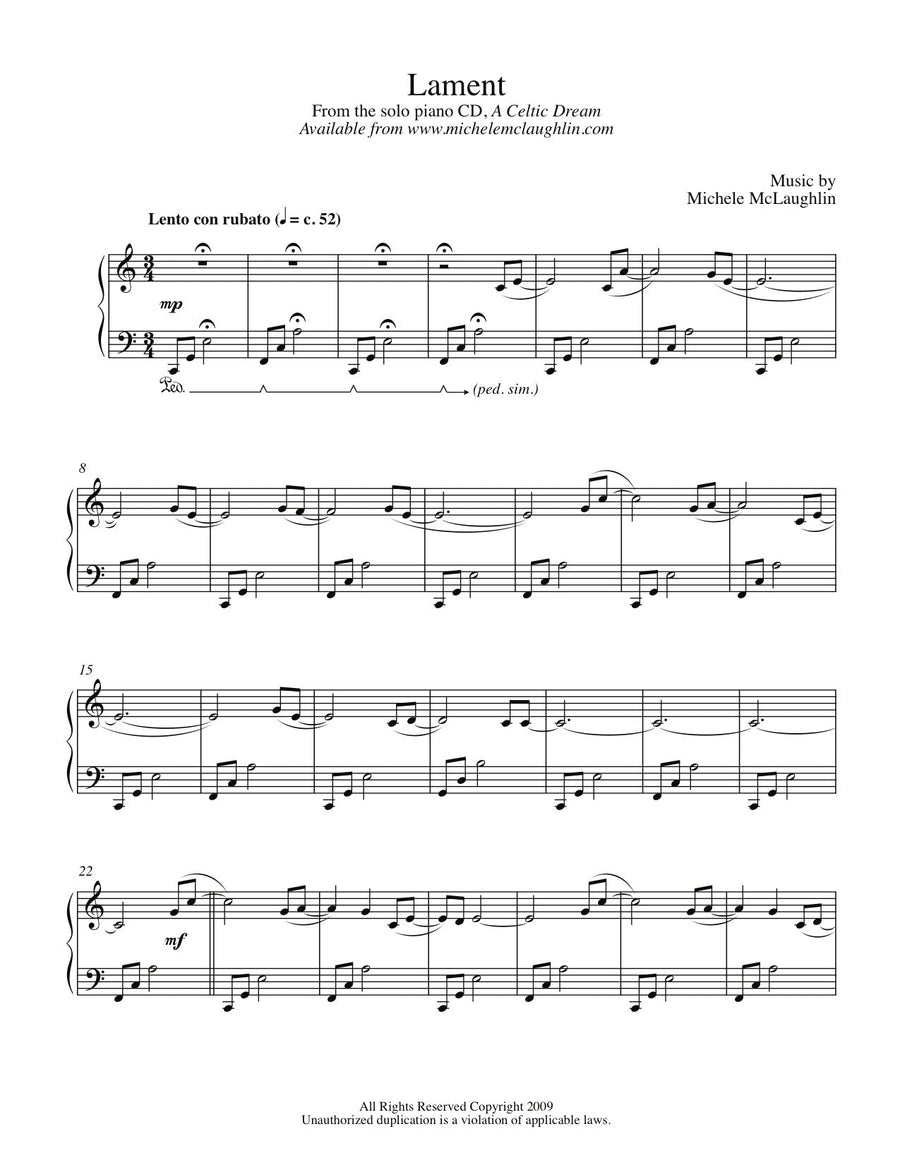 Lament (PDF Sheet Music) – Michele McLaughlin Music