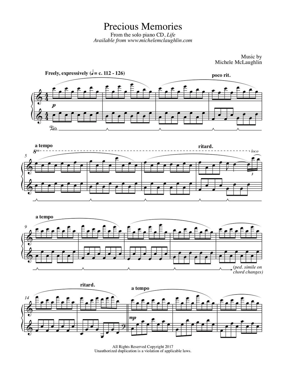 Precious Memories (PDF Sheet Music) – Michele McLaughlin Music