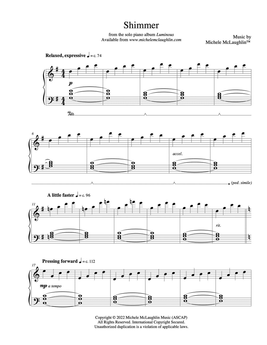 Shimmer (PDF Sheet Music) – Michele McLaughlin Music