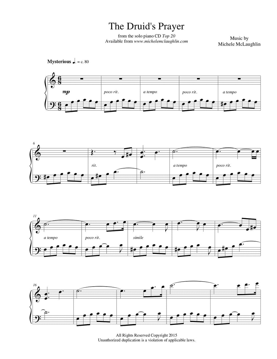 The Druids Prayer - Top 20 (PDF Sheet Music) – Michele McLaughlin Music